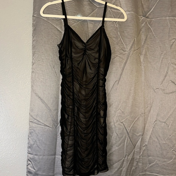 Dresses | Sheer Black Scrunchie Dress With Beige Color Under And Thin ...